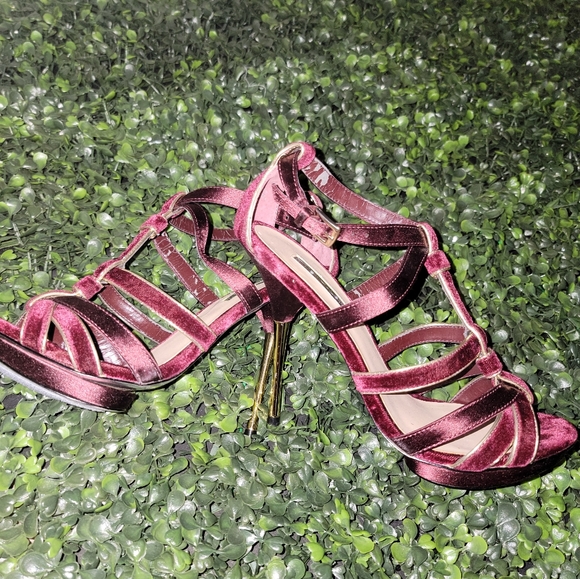 H by Halston | Shoes | H By Halston Burgundy Velvet Heel Sandals | Poshmark